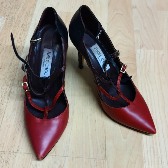 Jimmy Choo | Shoes | Jimmy Choo Red Maroon Strappy Pumps Size 385 ...